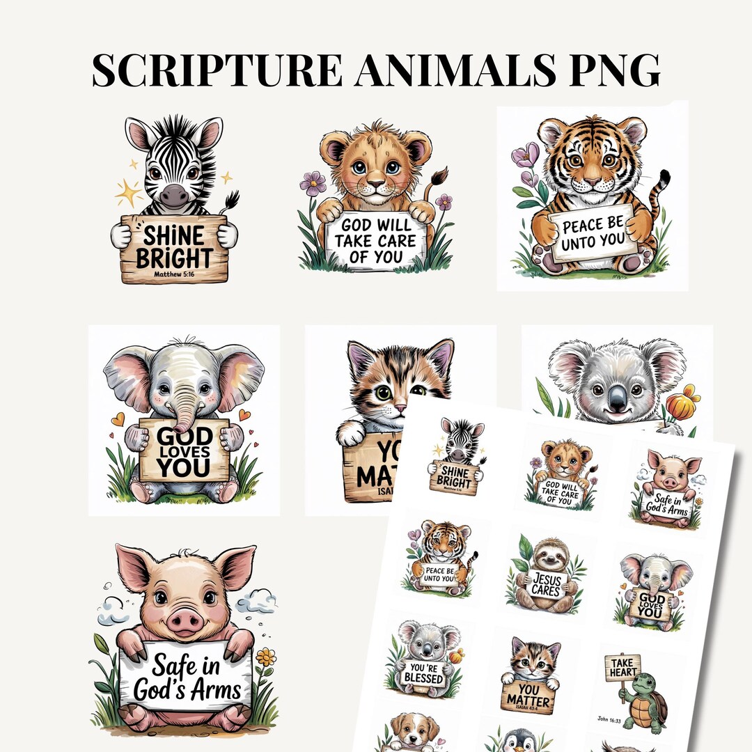 Bible Verse Animal Stickers | Christian Printable Pngs + Sticker Sheet ...