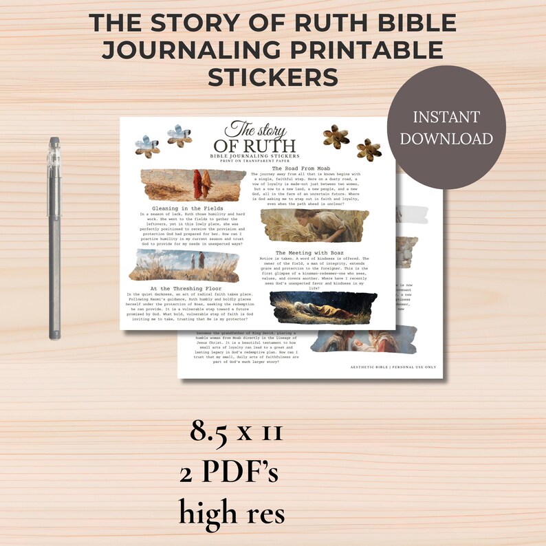Story of Ruth Bible Journaling Printable Stickers, Aesthetic Christian ...