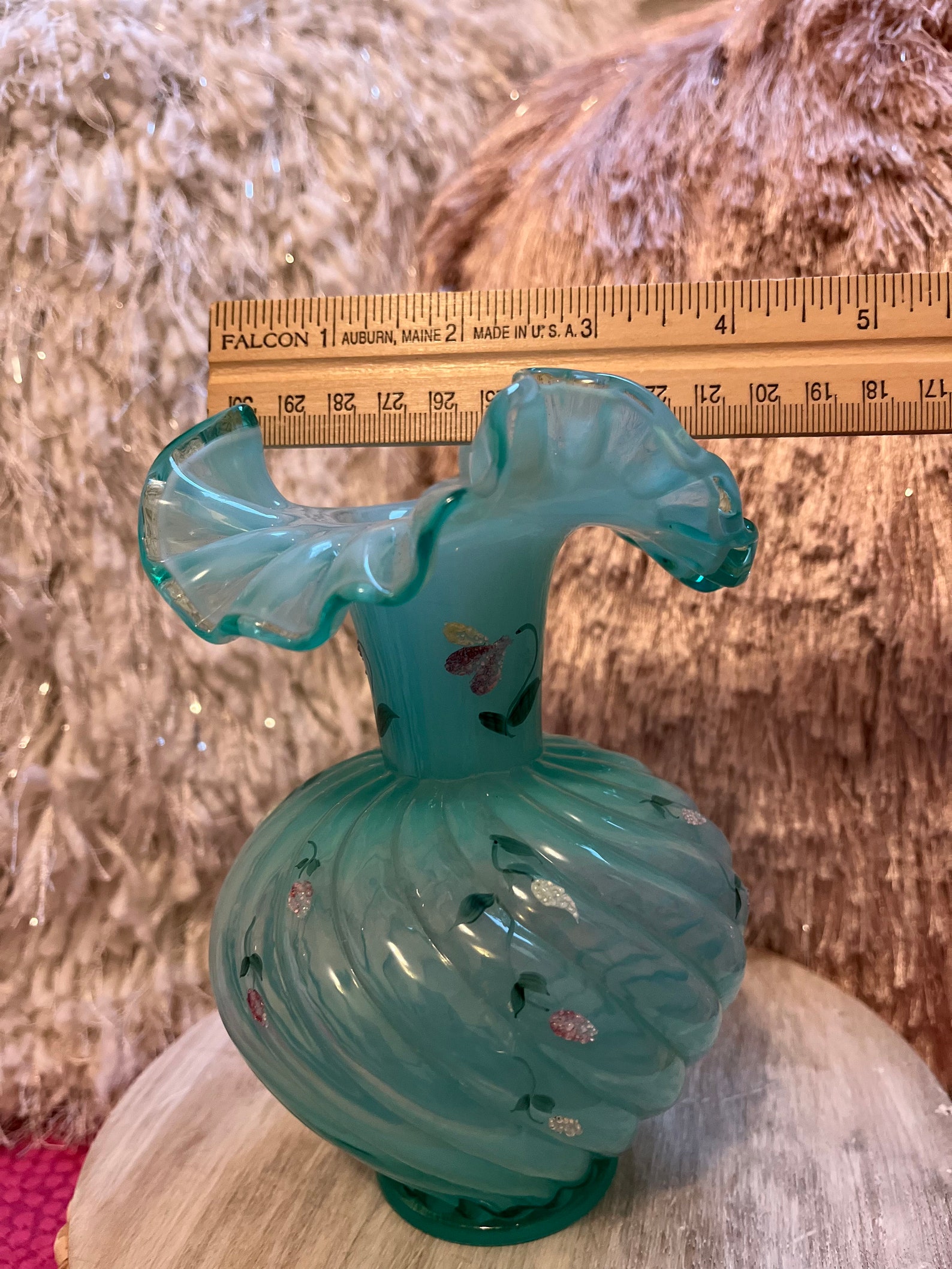 FENTON Vintage Opalescent Aqua Teal Handpainted Vase - Signed by Dan ...
