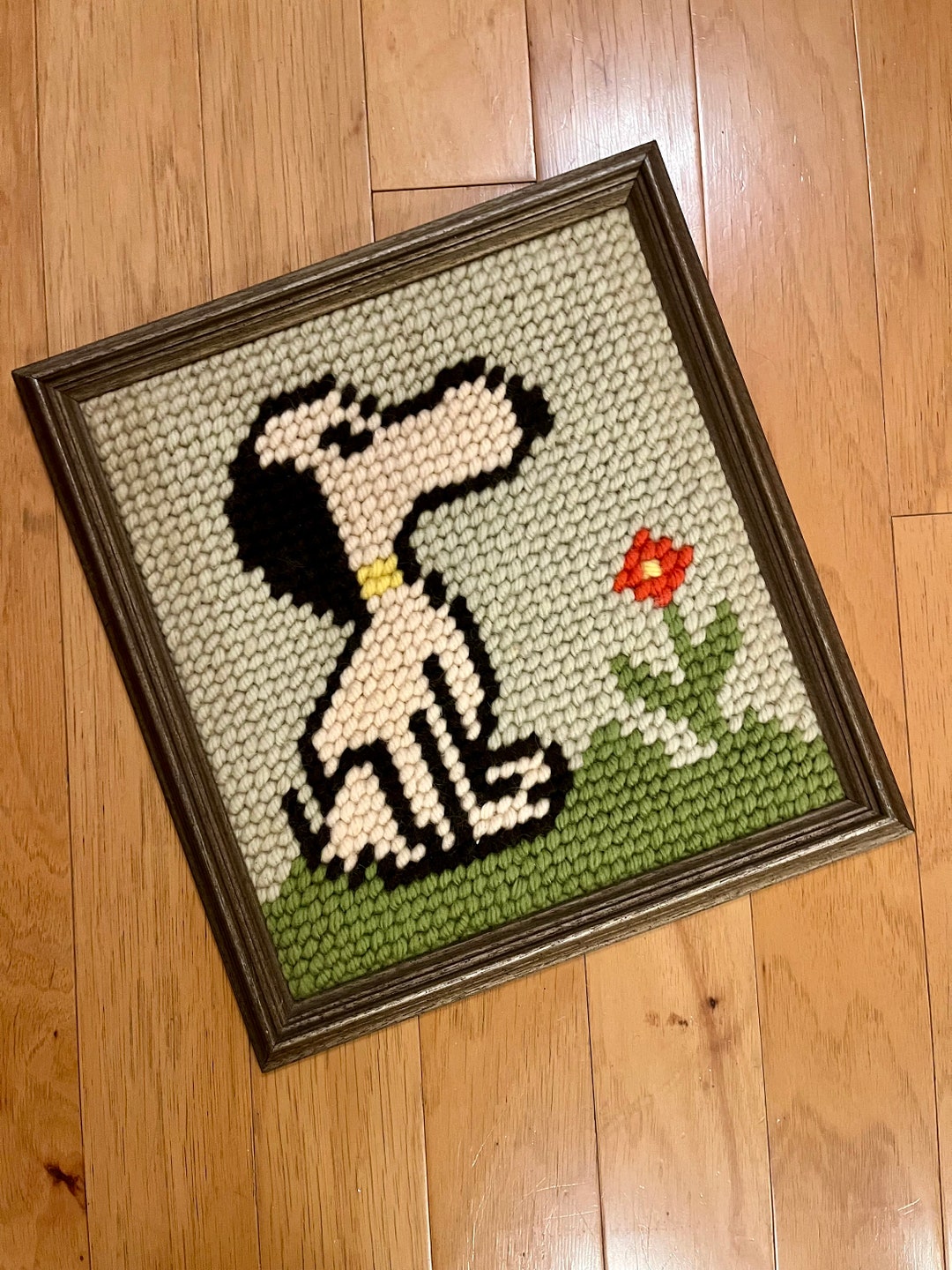 Peanuts Snoopy Nubby Needlepoint Wall Art in Wooden Frame - Etsy