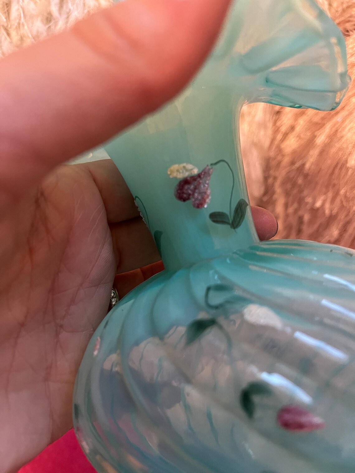 FENTON Vintage Opalescent Aqua Teal Handpainted Vase - Signed by Dan ...