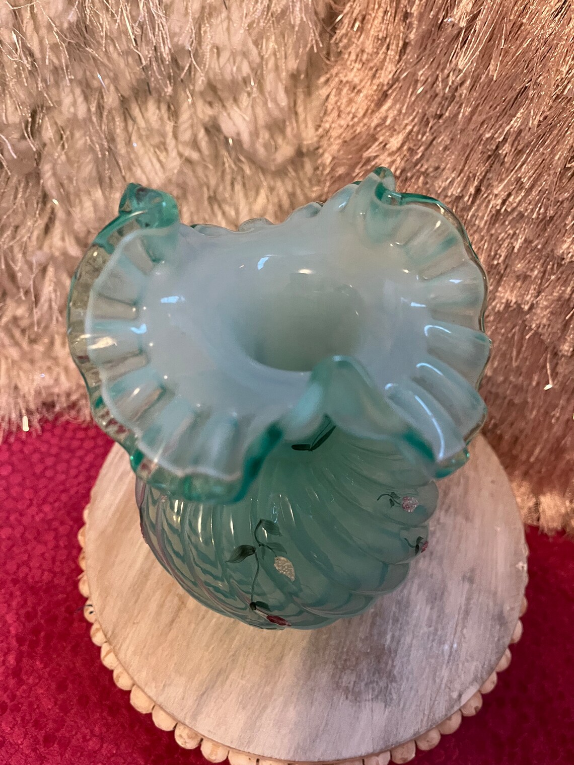 FENTON Vintage Opalescent Aqua Teal Handpainted Vase - Signed by Dan ...