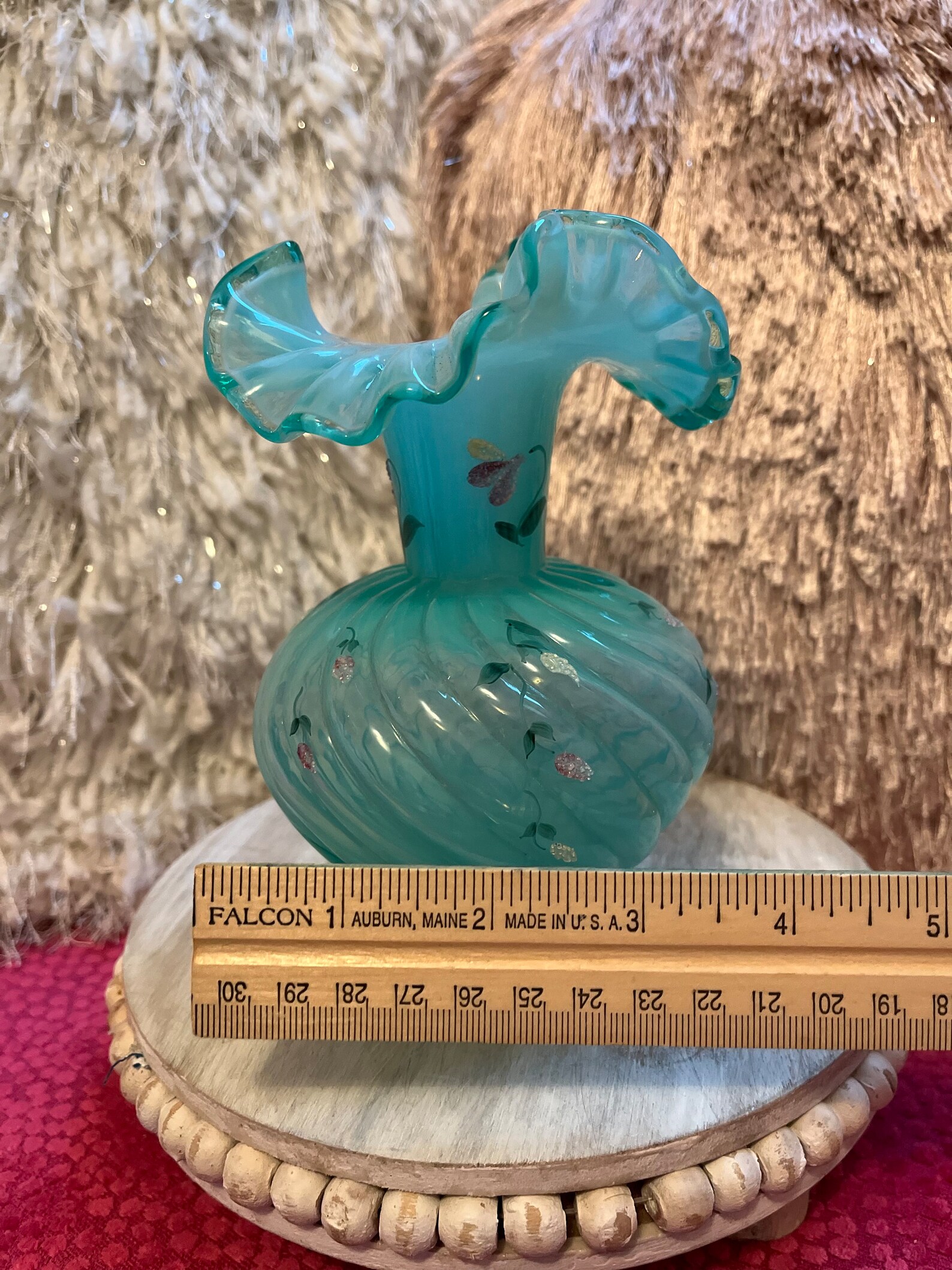 FENTON Vintage Opalescent Aqua Teal Handpainted Vase - Signed by Dan ...