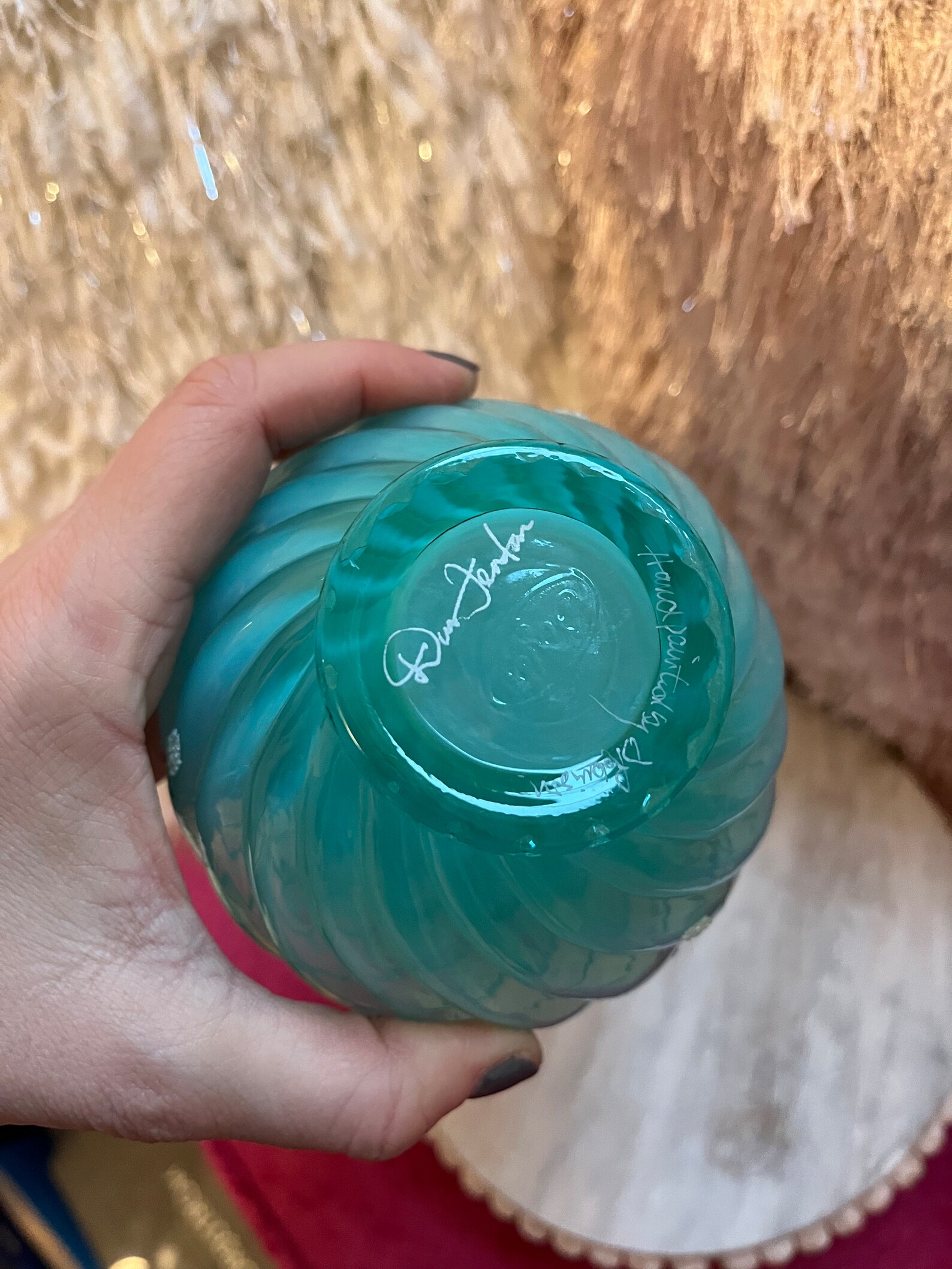 FENTON Vintage Opalescent Aqua Teal Handpainted Vase - Signed by Dan ...