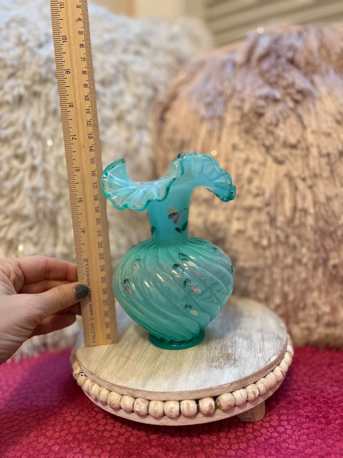 FENTON Vintage Opalescent Aqua Teal Handpainted Vase - Signed by Dan ...