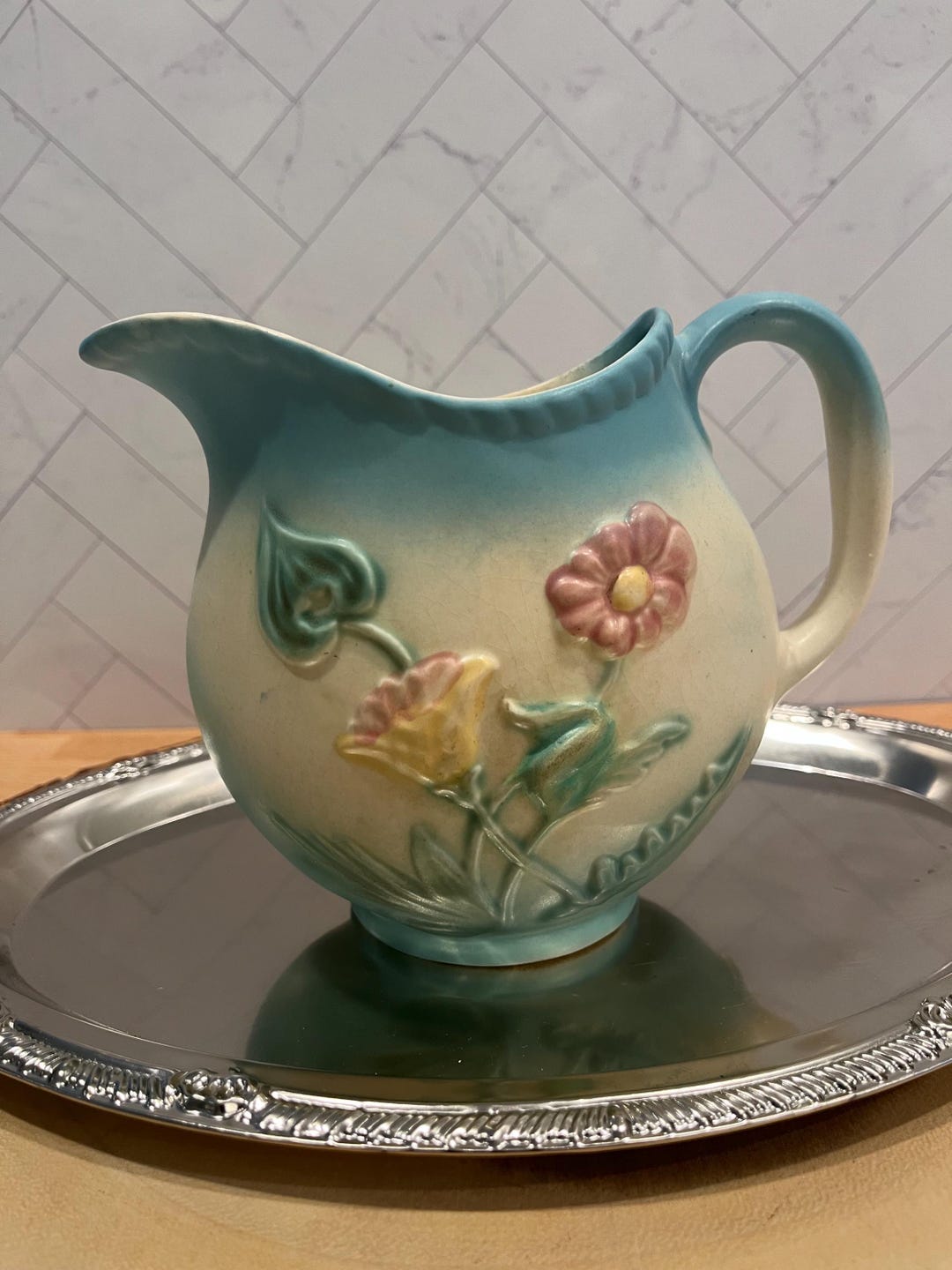 Vintage 1949-50 Hull USA Pottery Blue Pastel Bow-knot Teapot Wall ...