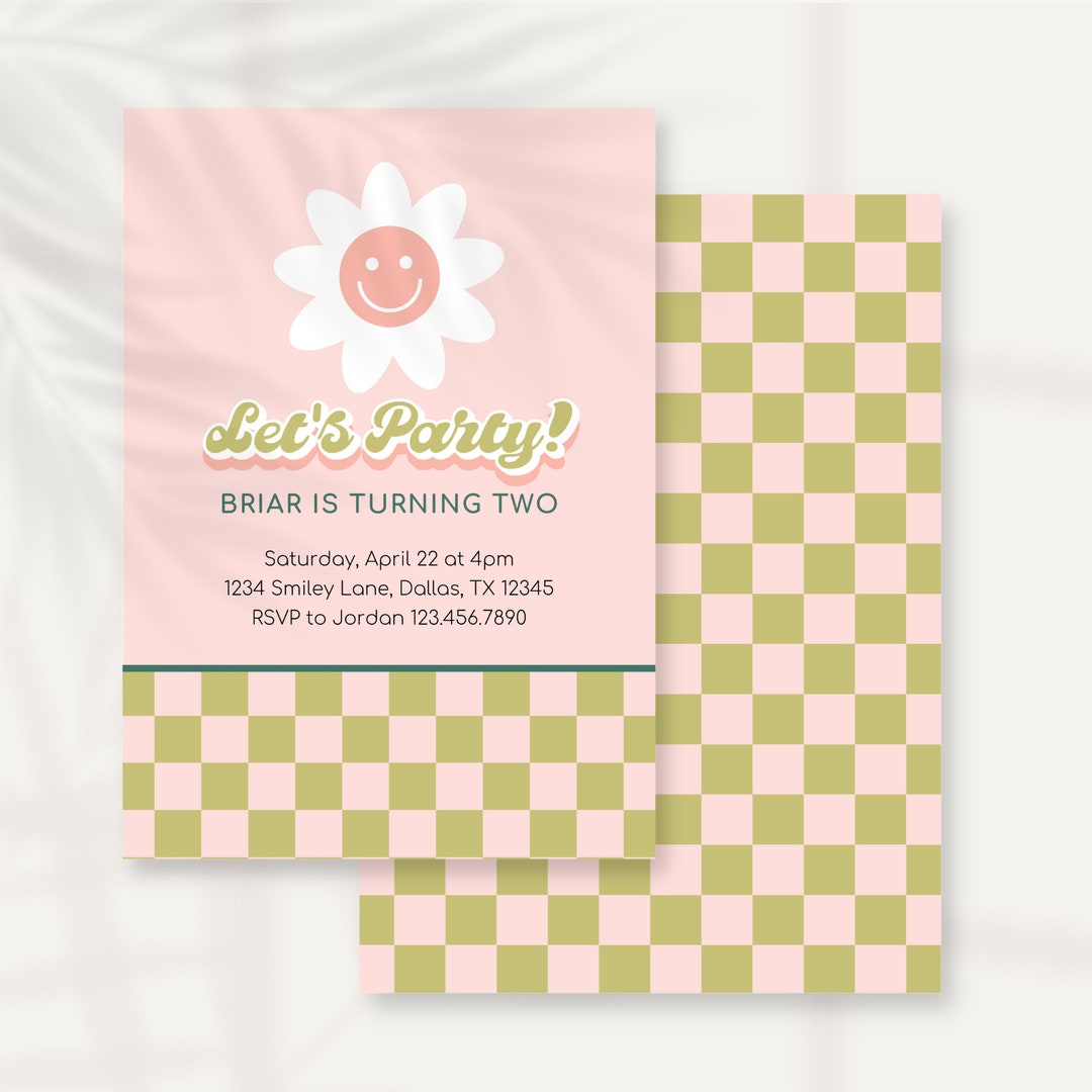 Retro Checkerboard Smiley Party Custom Birthday Party Invitation - Etsy
