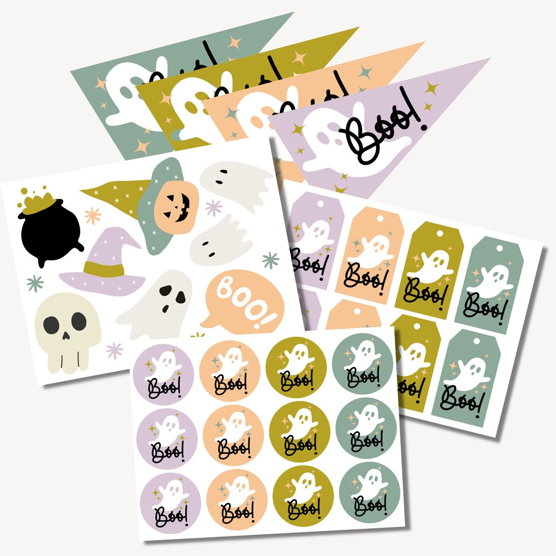 Hey Boo Cute Retro Matching Party Printables, Tags, Cake Toppers ...
