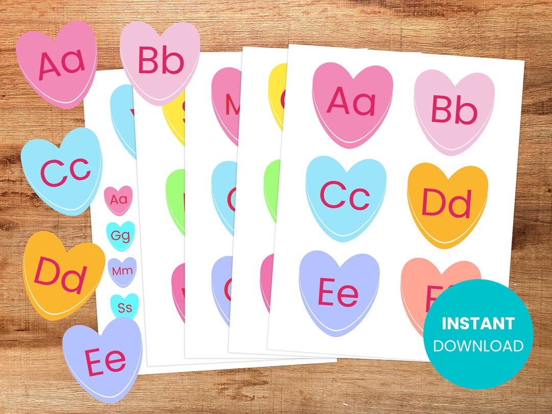 PRINTABLE Candy Heart Flashcards Instant Download - Etsy