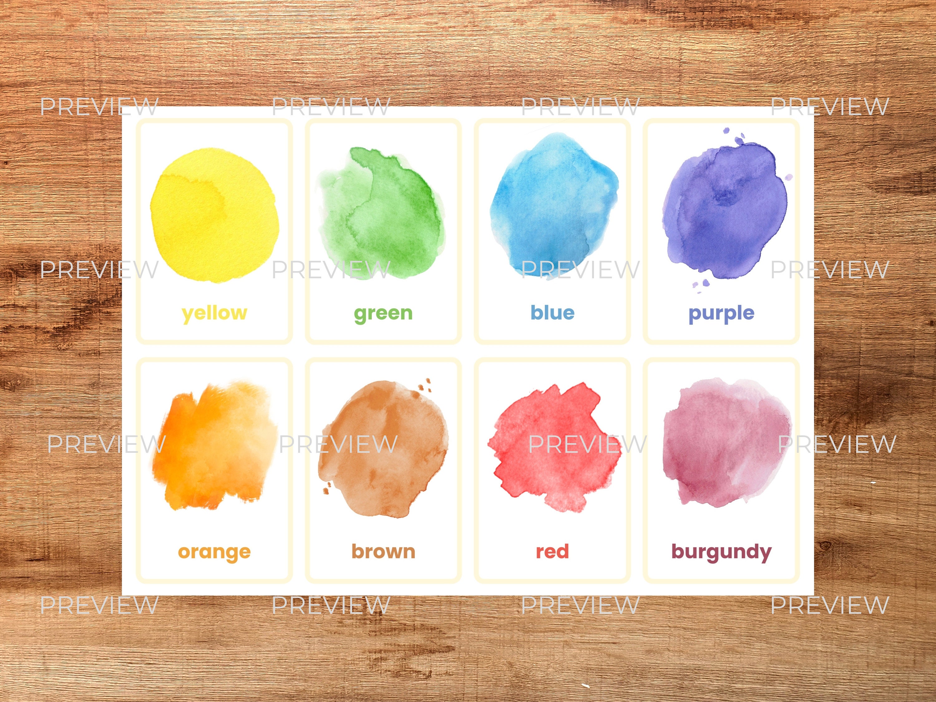 PRINTABLE Flashcards 8 Color DIY Homeschool Montessori Preschool ...