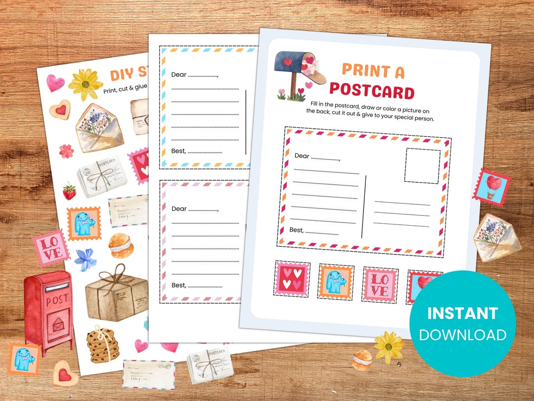 PRINTABLE Postcard Activity & Digital Sticker Bundle Instant Download ...
