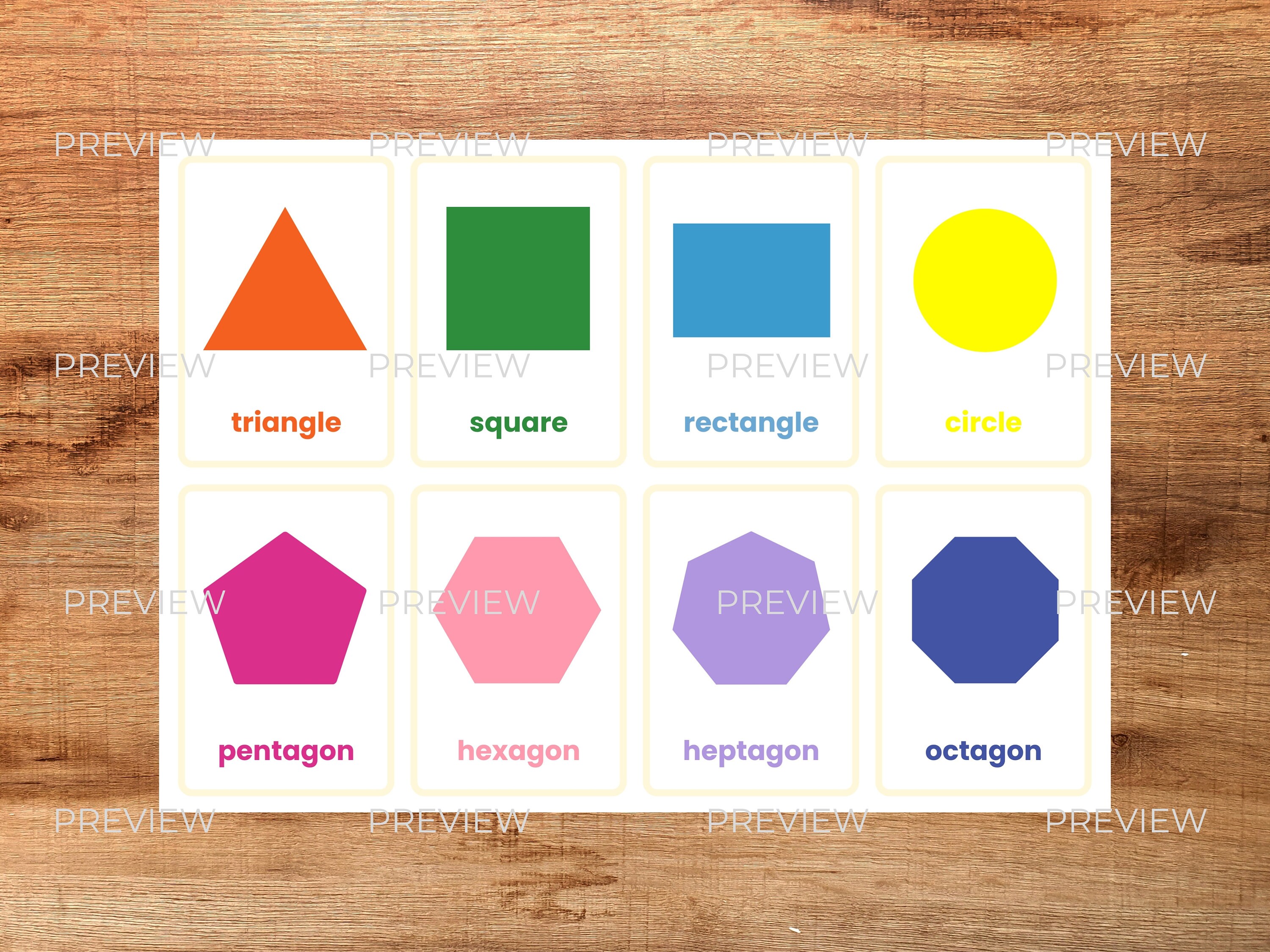 PRINTABLE Flashcards 16 Rainbow Shapes Instant Download Homeschool ...