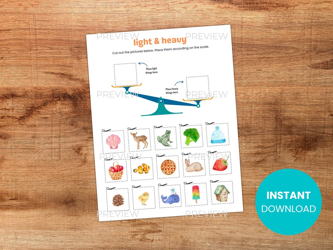 PRINTABLE Light & Heavy Activity Worksheet Homeschool Montessori ...