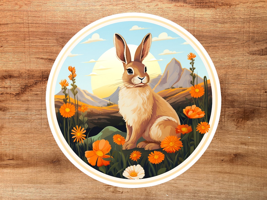 Wildflower Rabbit Sticker, Vinyl Decal, Water Bottle, Cute Rabbit ...