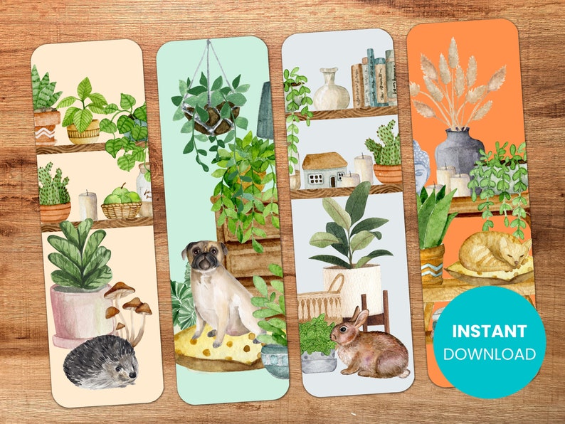PRINTABLE Bookmarks Cozy Pets Watercolor Instant Download - Etsy