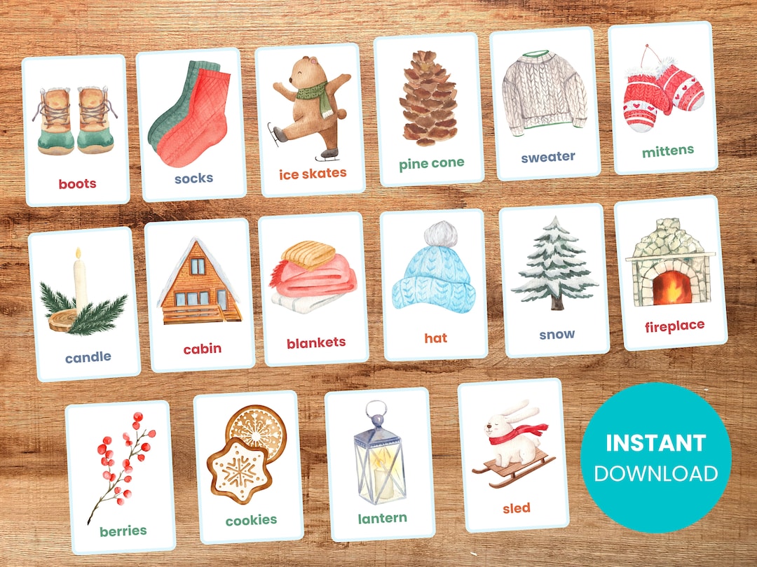 PRINTABLE Flashcards 12 Winter Season Homeschool Montessori Preschool ...