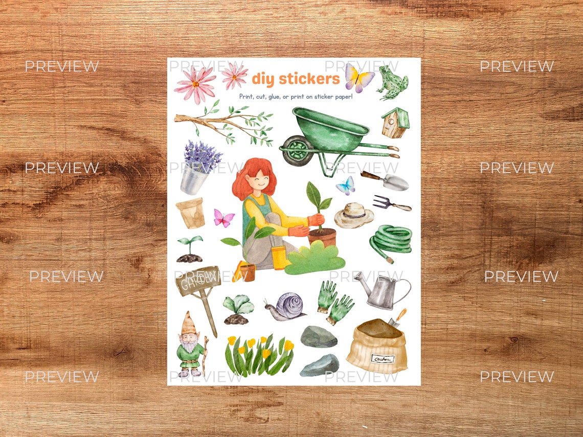 PRINTABLE Happy Gardening DIY Stickers & Play Set Homeschool Montessori ...