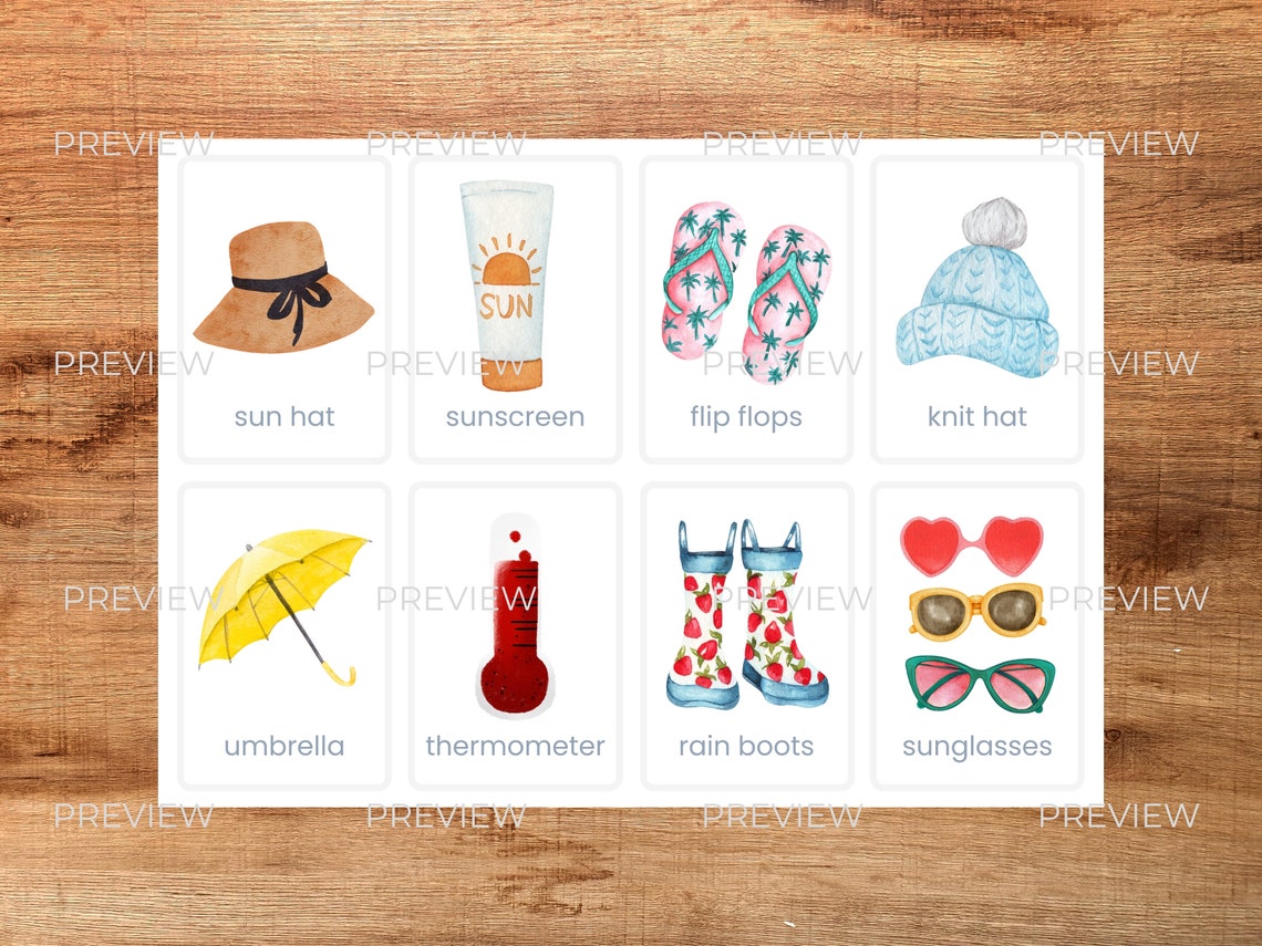 PRINTABLE Flashcards 24 Weather Homeschool Montessori Preschool Waldorf ...