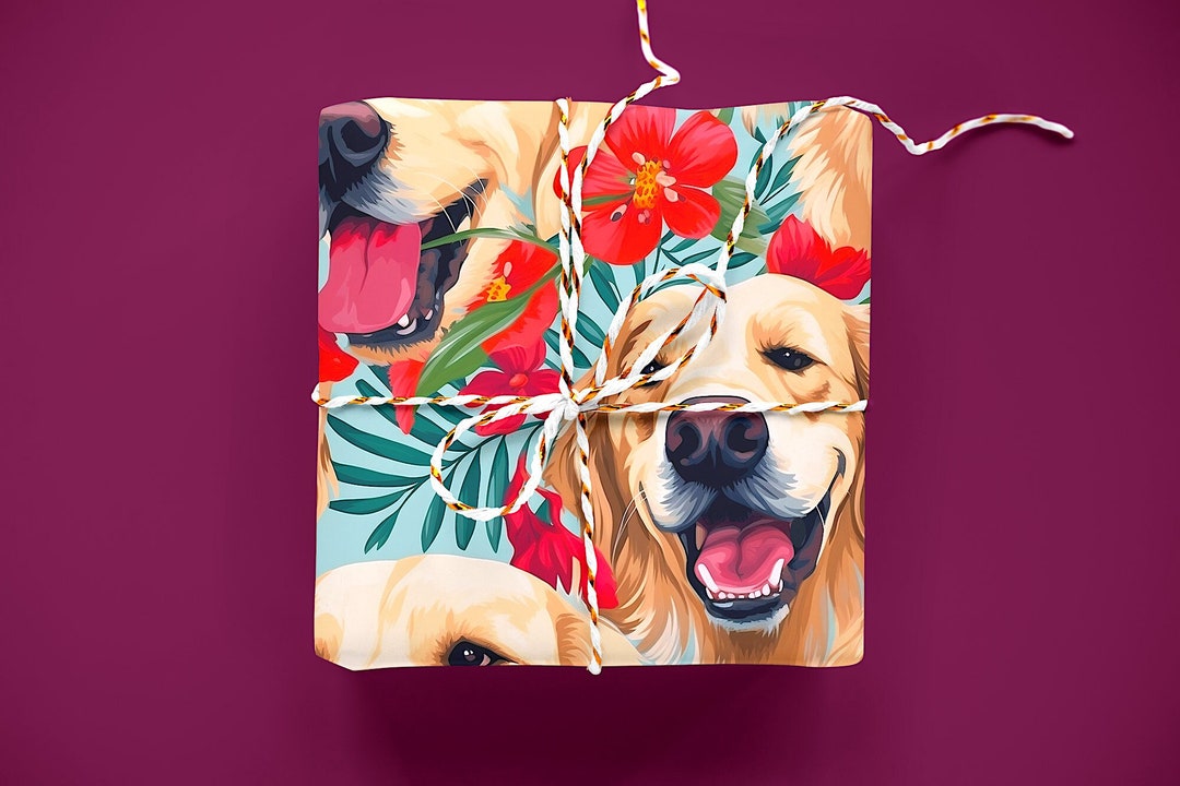 Golden Retriever Matte & Satin Wrapping Paper Roll, Tropical Paper, Dog ...