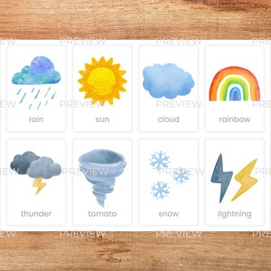 PRINTABLE Flashcards 24 Weather Homeschool Montessori Preschool Waldorf ...