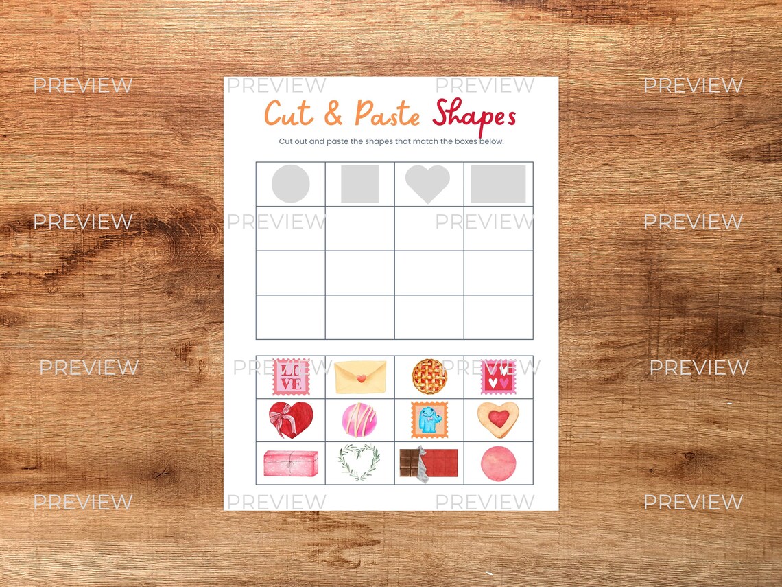 PRINTABLE Valentine's Day Cut & Paste Shapes Activity Instant Download ...