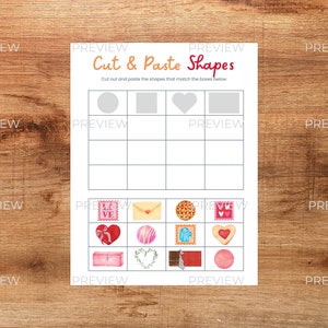 PRINTABLE Valentine's Day Cut & Paste Shapes Activity Instant Download ...