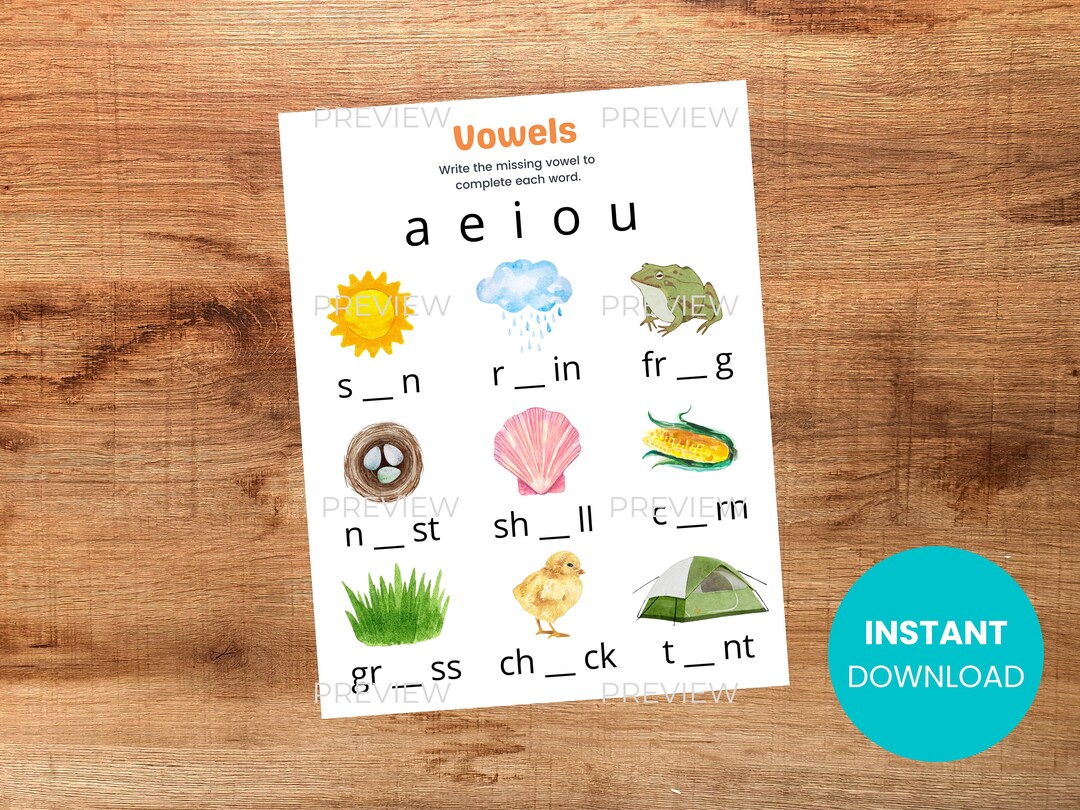 PRINTABLE Vowels Activity Worksheet Instant Download Homeschool ...