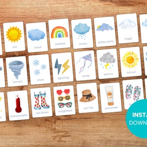 PRINTABLE Flashcards 24 Weather Homeschool Montessori Preschool Waldorf ...