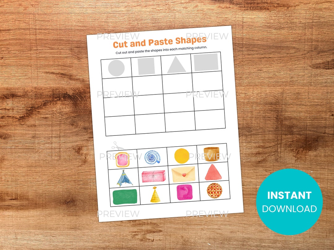 PRINTABLE Shapes Cut & Paste Activity Worksheet Homeschool Montessori ...