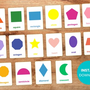 PRINTABLE Flashcards 16 Rainbow Shapes Instant Download Homeschool ...