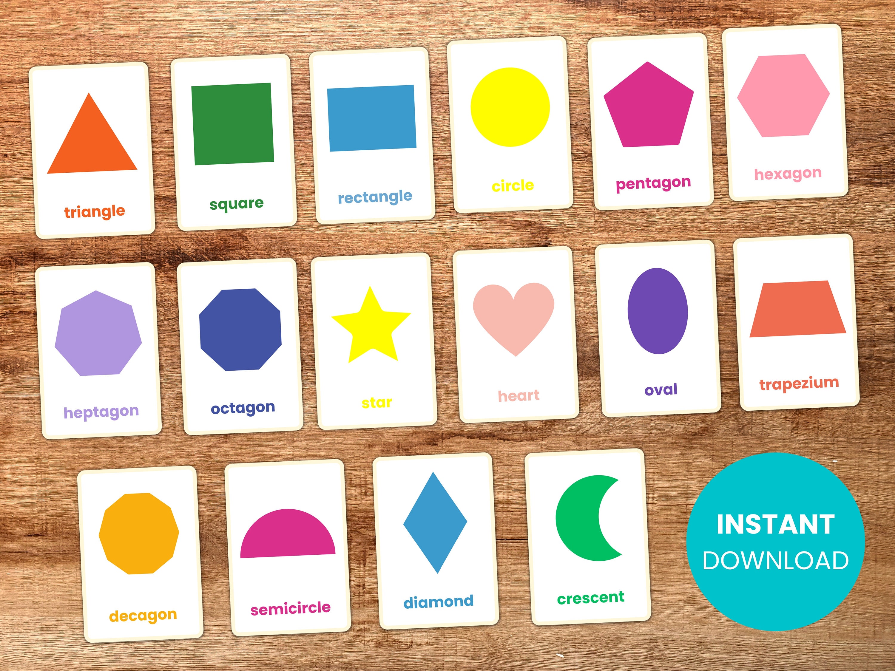 PRINTABLE Flashcards 16 Rainbow Shapes Instant Download Homeschool ...