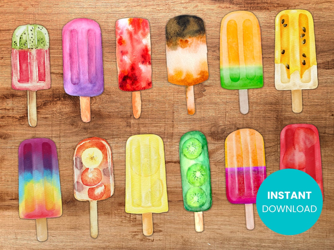 PRINTABLE Digital Stickers Watercolor Ice Pops Instant Download - Etsy