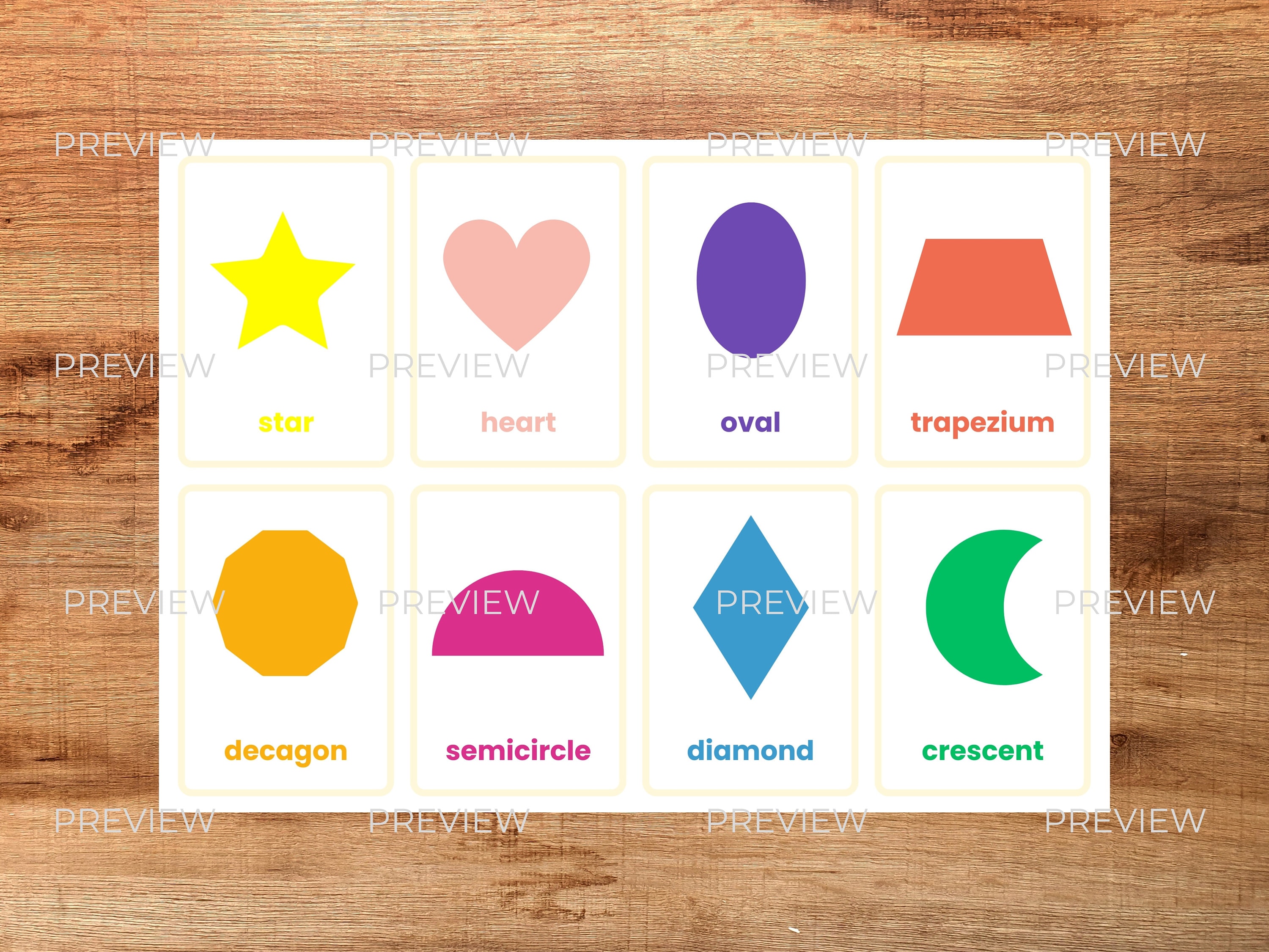 PRINTABLE Flashcards 16 Rainbow Shapes Instant Download Homeschool ...