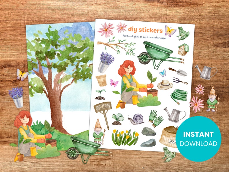 PRINTABLE Happy Gardening DIY Stickers & Play Set Homeschool Montessori ...