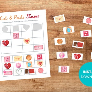 PRINTABLE Valentine's Day Cut & Paste Shapes Activity Instant Download ...