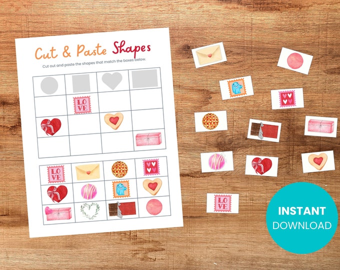 PRINTABLE Valentine's Day Cut & Paste Shapes Activity - Instant ...