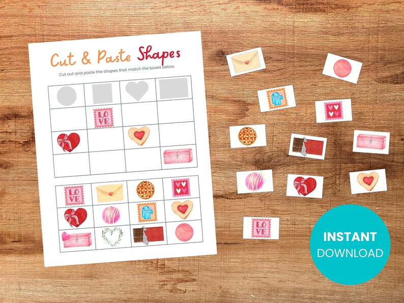 PRINTABLE Valentine's Day Cut & Paste Shapes Activity Instant Download ...