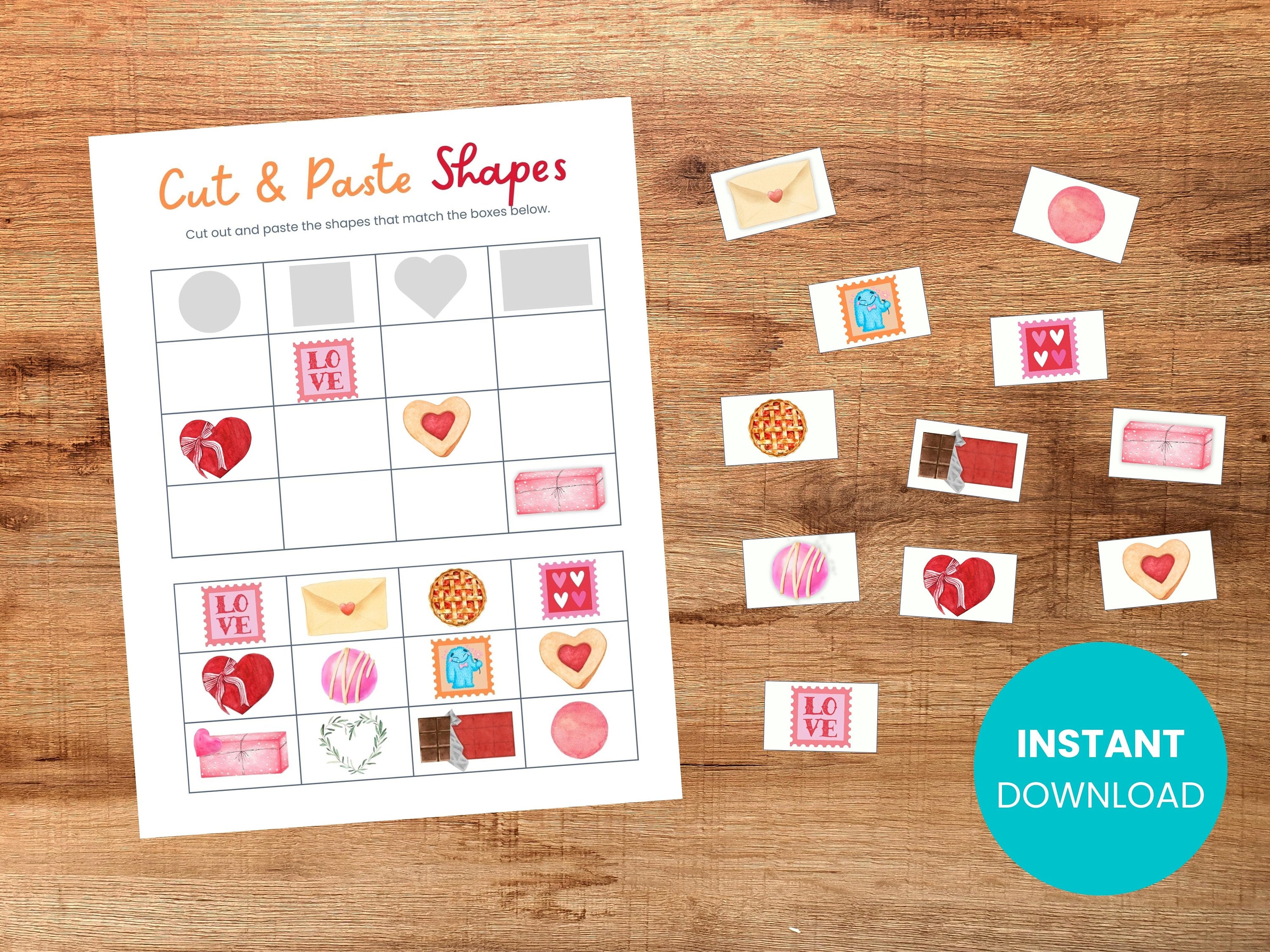 PRINTABLE Valentine's Day Cut & Paste Shapes Activity Instant Download ...