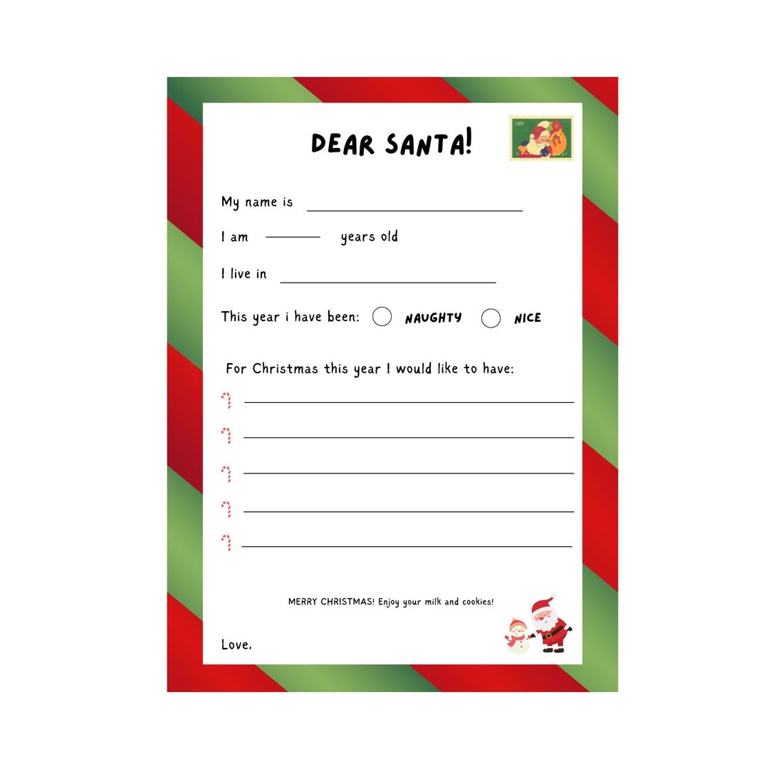 CARTA A SANTA, Plantilla de carta Querido Santa, jpg - Etsy México