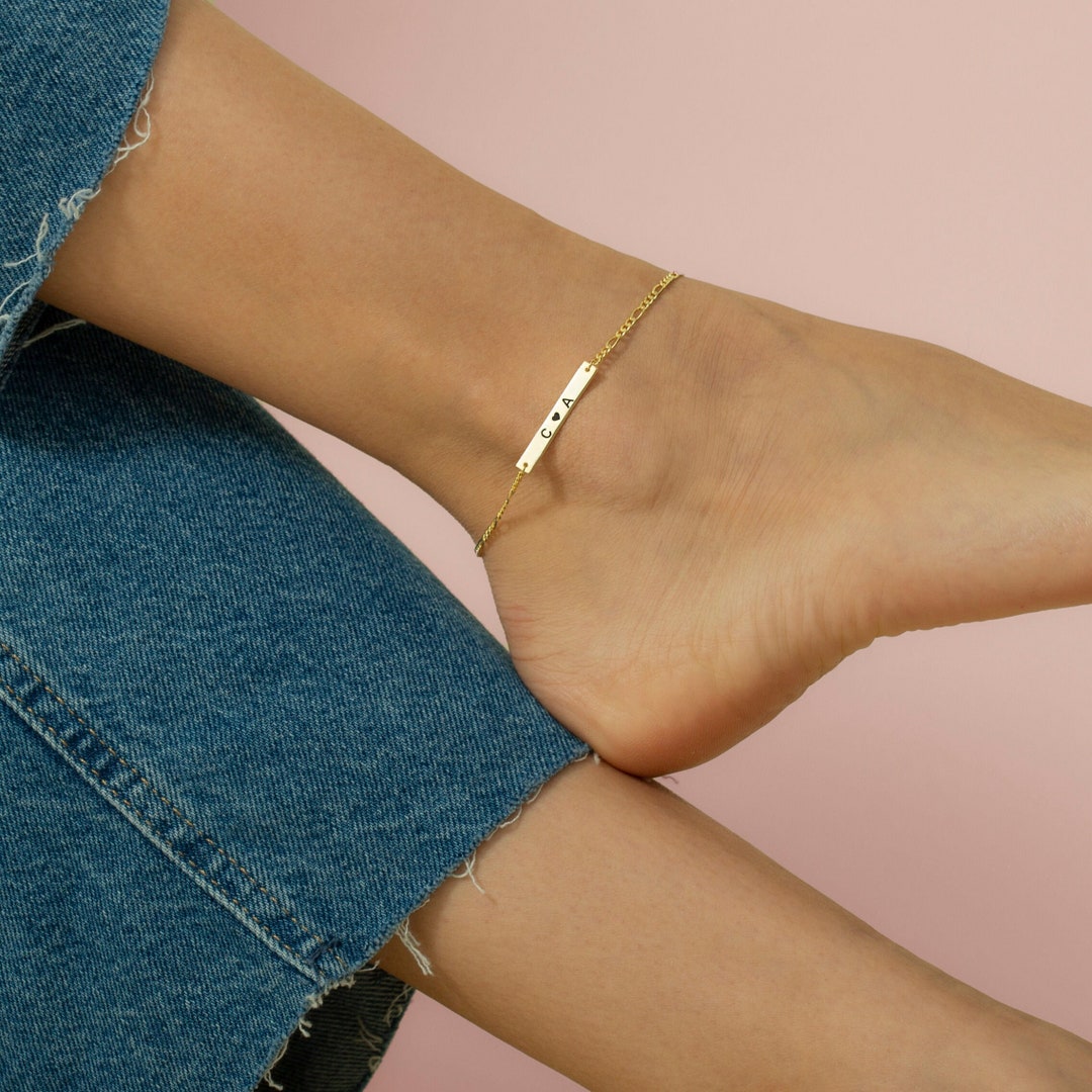 Custom Name Anklet, Personalized Bar Anklet, Customized Jewelry, Anklet ...