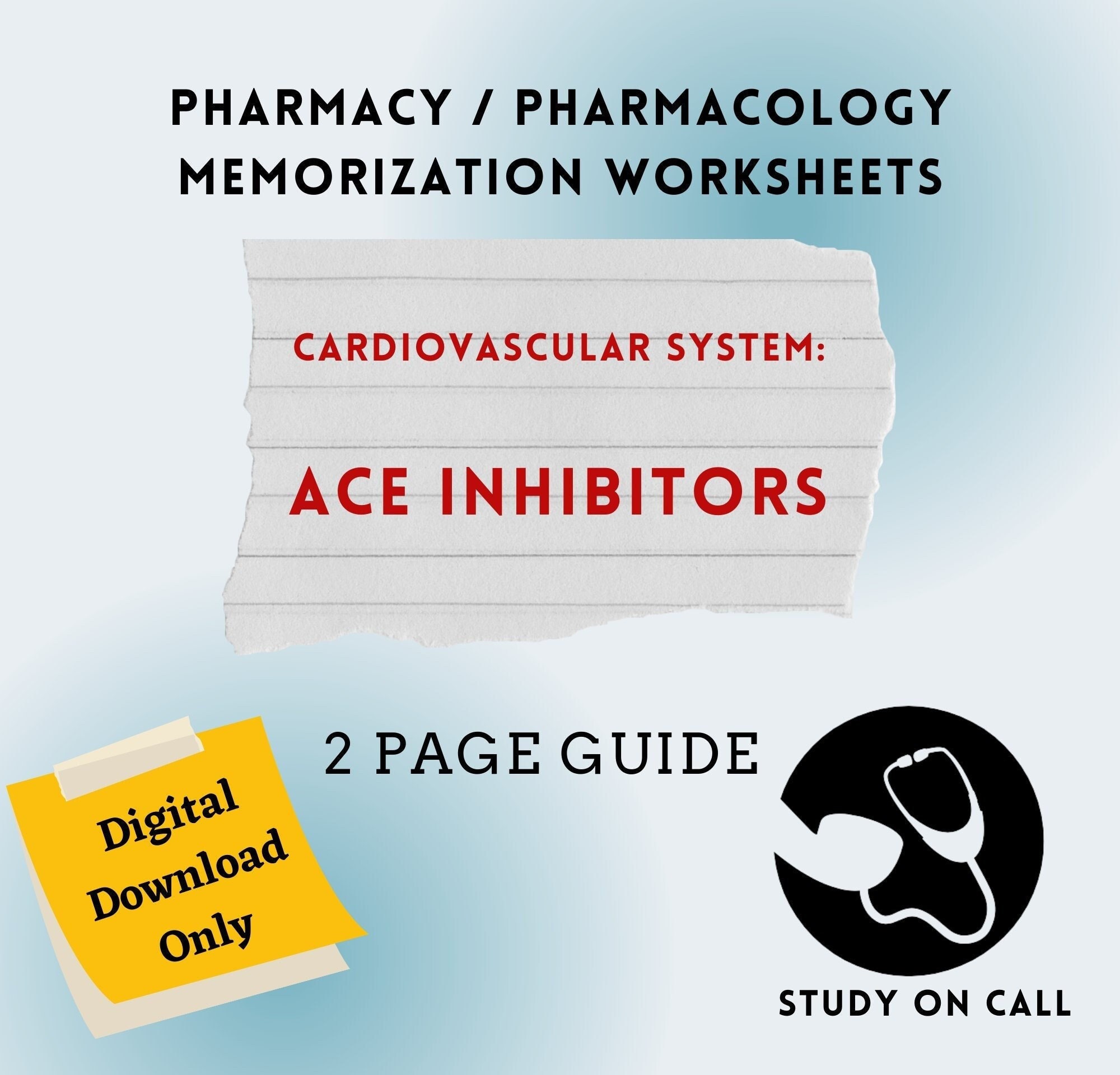 Pharmacology and Pharmacy Worksheet ACE Inhibitors 2 Pages Digital ...