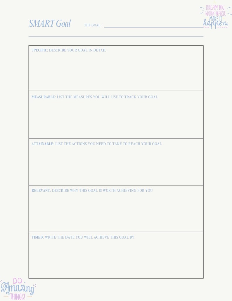 SMART Goal Digital Download - Etsy