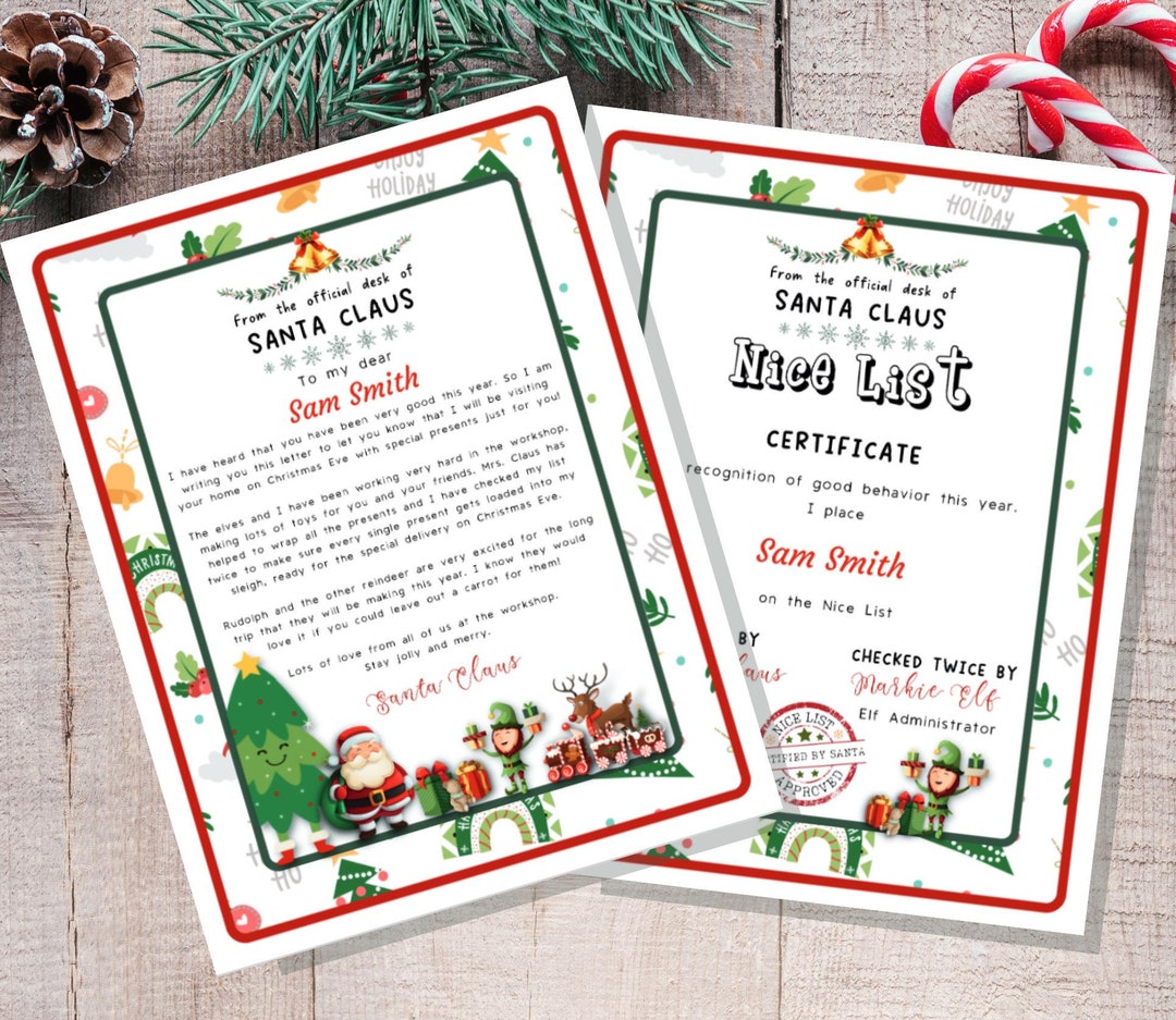 Personalized Letter From Santa, Official Nice List Certificate W/ Child ...