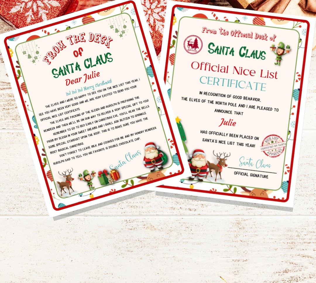 Printable Letter From Santa, Official Nice List Certificate ...