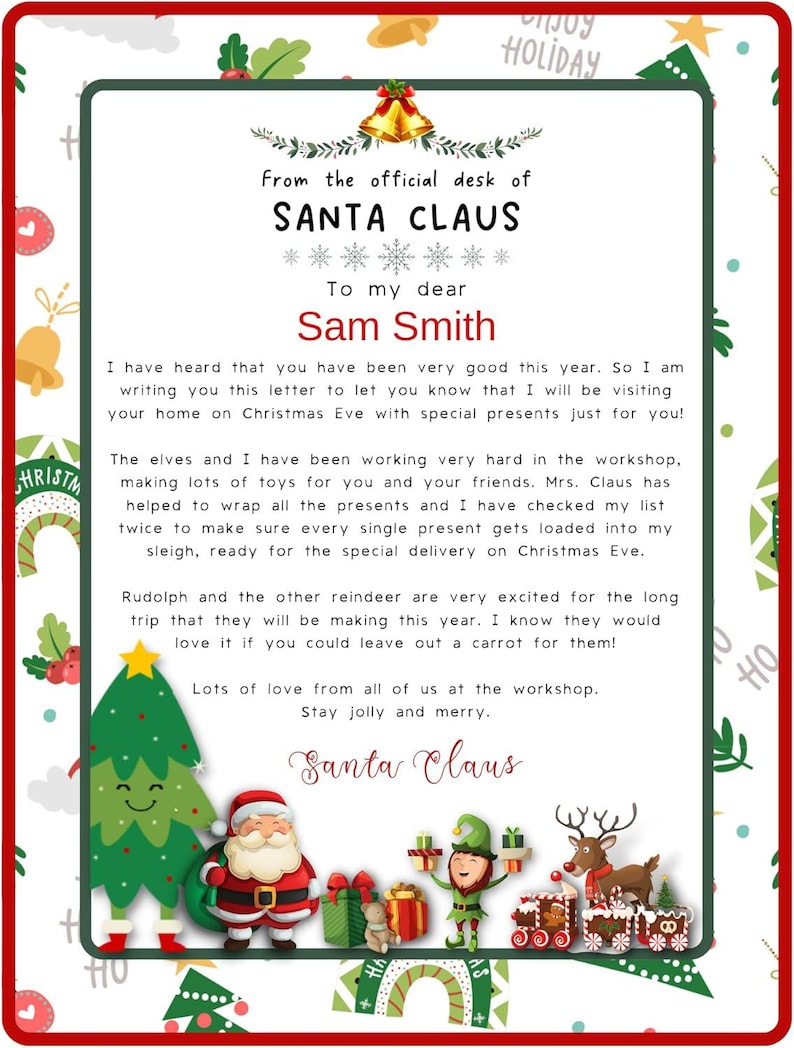 Personalized Letter From Santa Printable, Custom Santa Letter, Nice ...