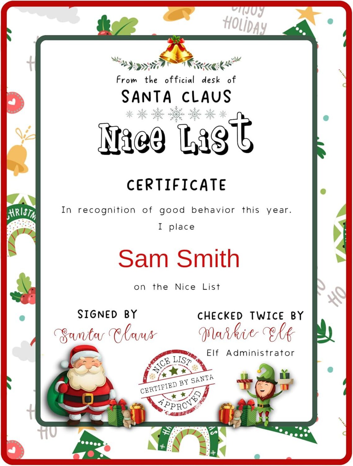 Personalized Letter From Santa, Official Nice List Certificate W/ Child ...