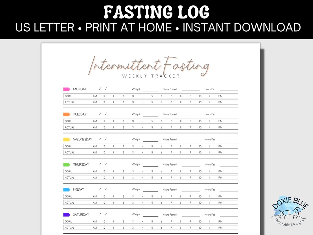 Intermittent Fasting Log Simple Design to Print at Home, US Letter ...