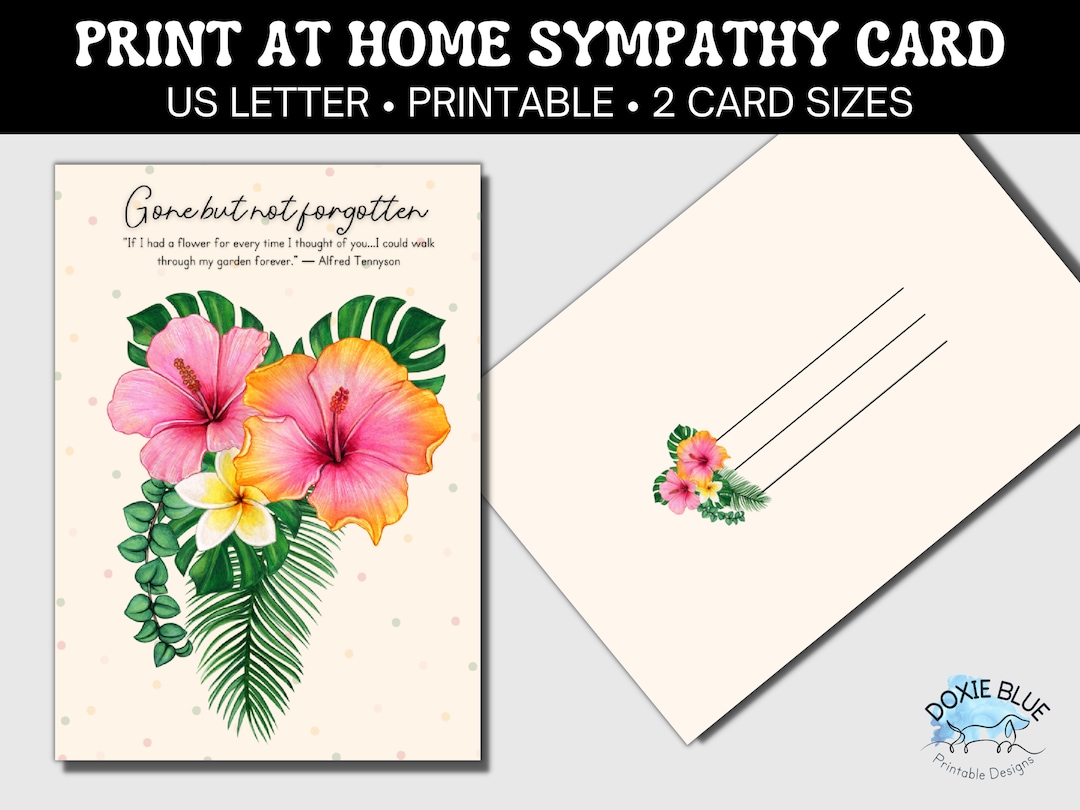 Sympathy Card and Envelope to Print at Home, 3.5x5 4x5.5, US Letter ...