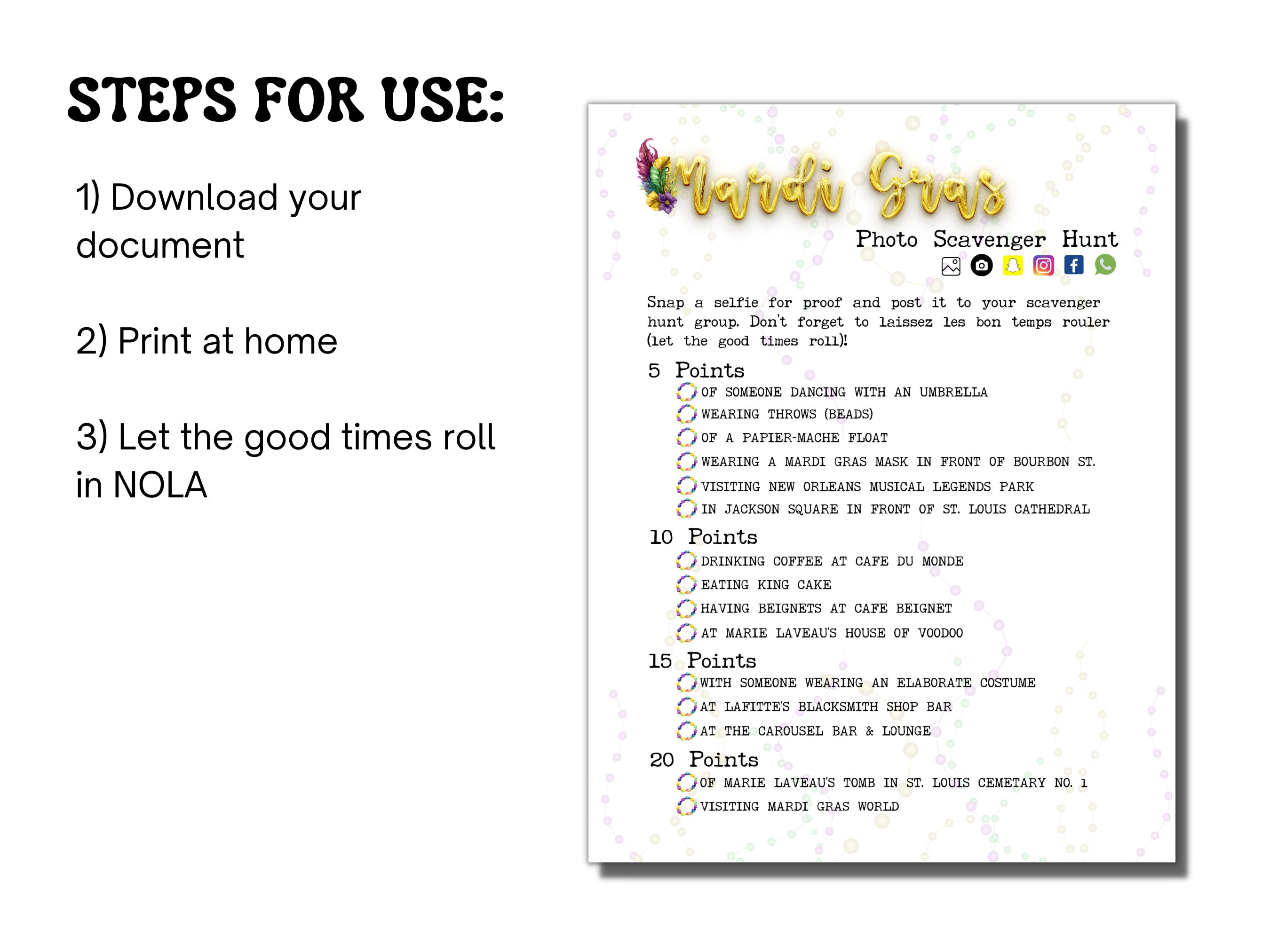 NOLA New Orleans Mardi Gras Photo Scavenger Hunt to Print at Home, US ...