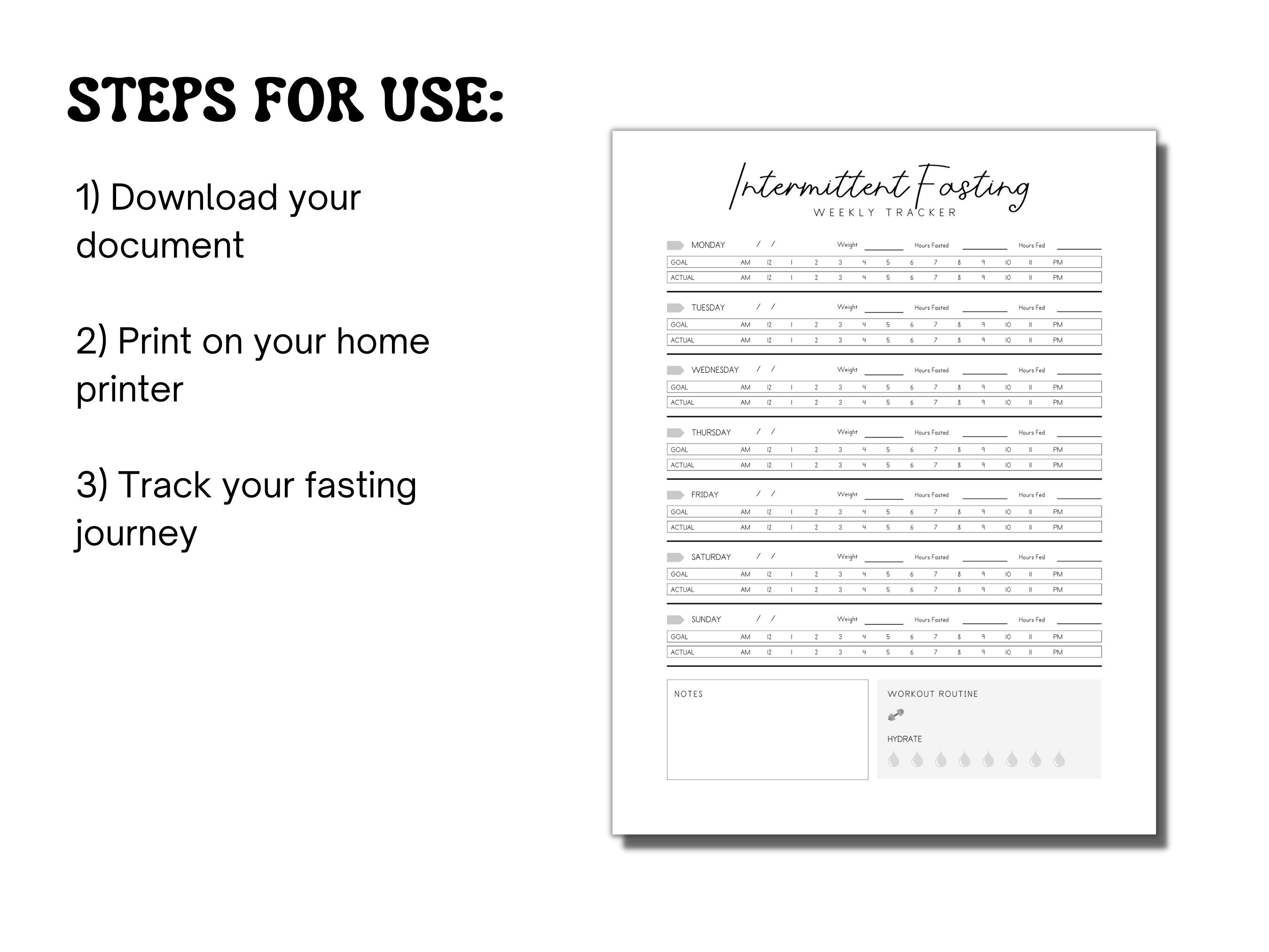 Intermittent Fasting Log Simple Design to Print at Home, US Letter ...